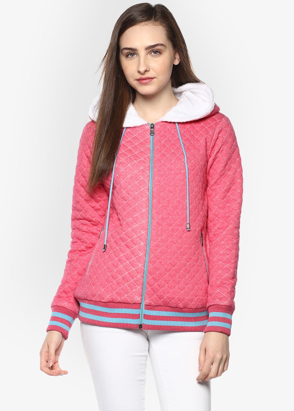 Get Contrast Zip Detail Pink Hooded Sweatshirt at ₹ 2395 | LBB Shop
