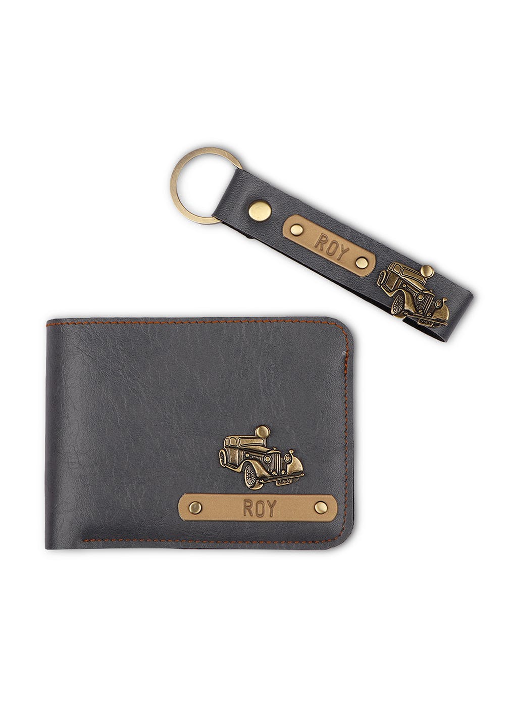 Get customized-vegan-leather-wallet-keychain-combo-grey at ₹ 1150 | LBB ...