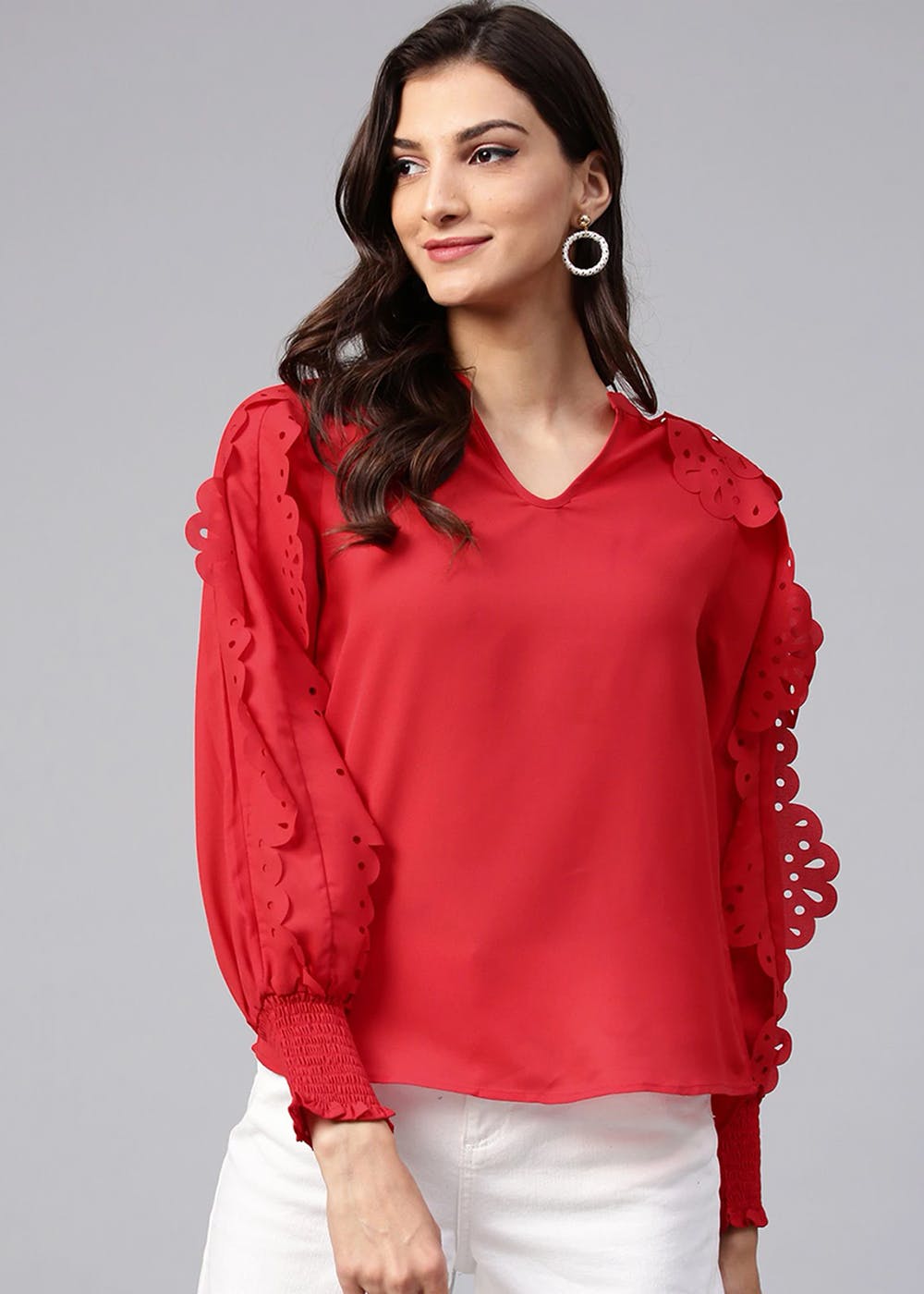 Get Laser Cut Sleeves Detail Solid Top at ₹ 699 | LBB Shop