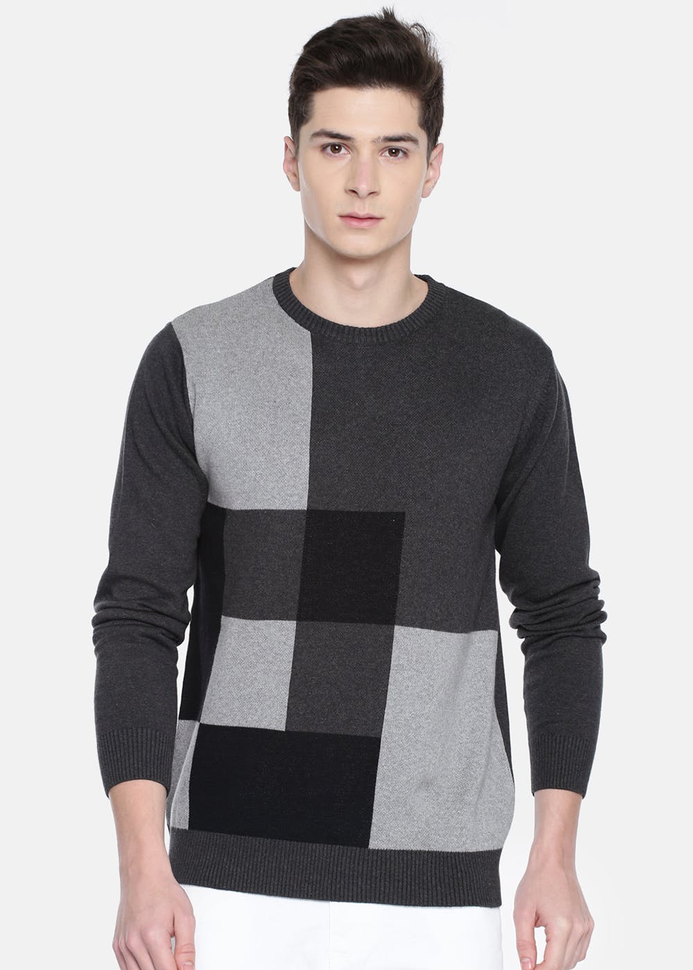 Get Two Tone Geometric Pattern Sweater at ₹ 1699 | LBB Shop