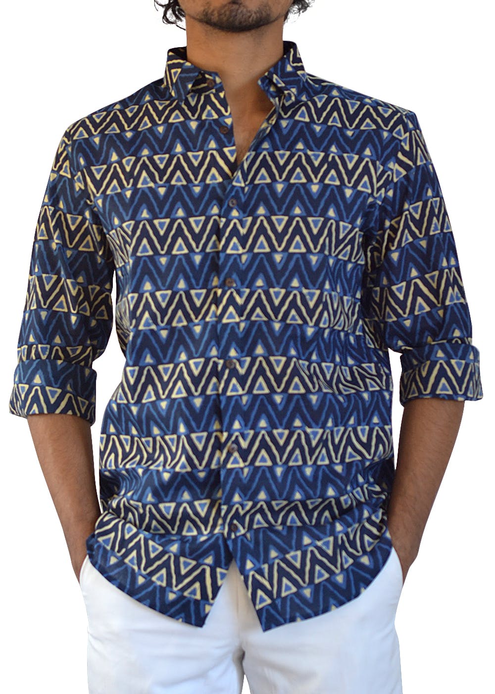 Get Geometric Triangles Printed Handstitched Shirt at ₹ 1450 | LBB Shop