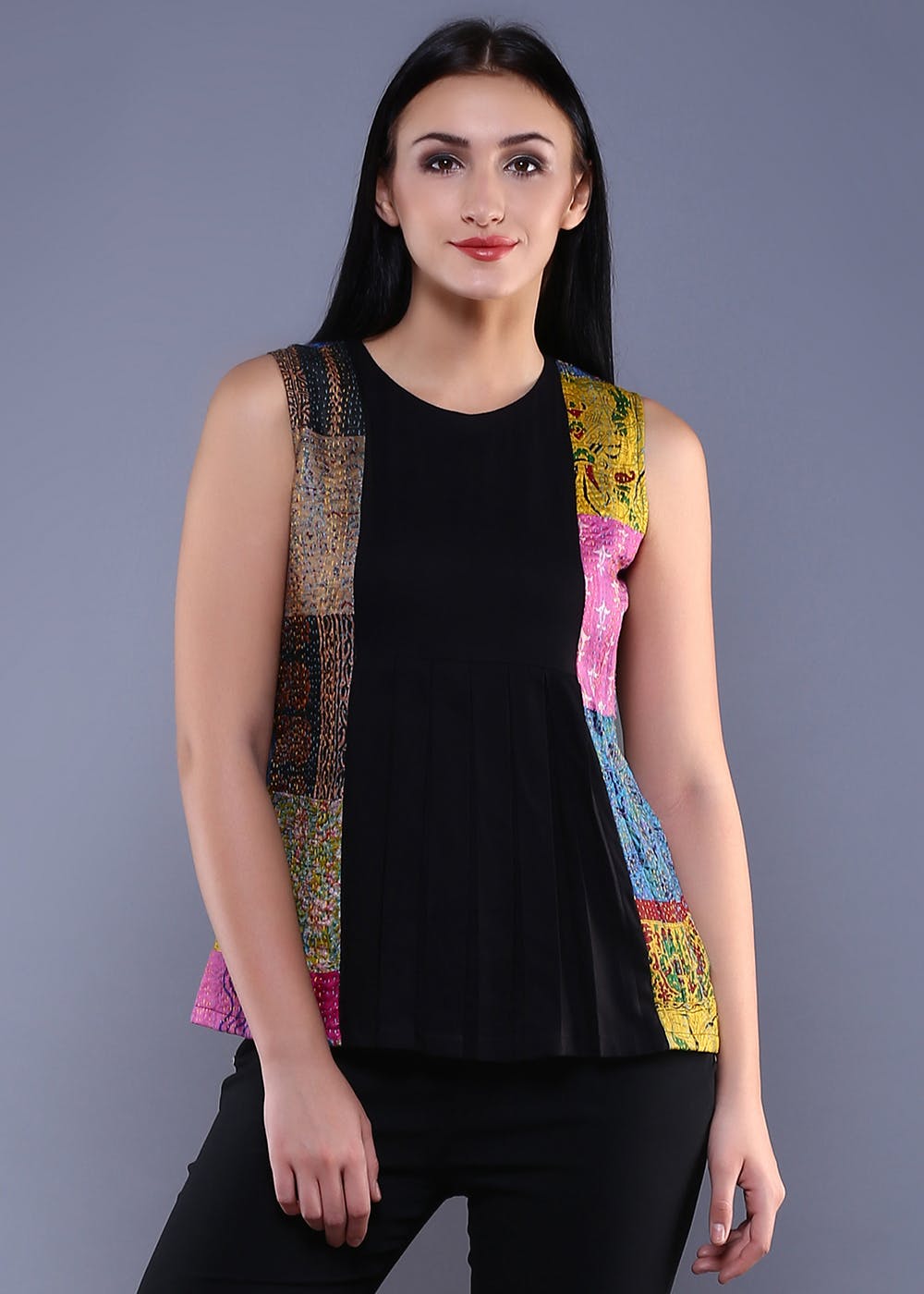 Get Kantha Patch Detail Pleated Sleeveless Top at ₹ 1875 | LBB Shop