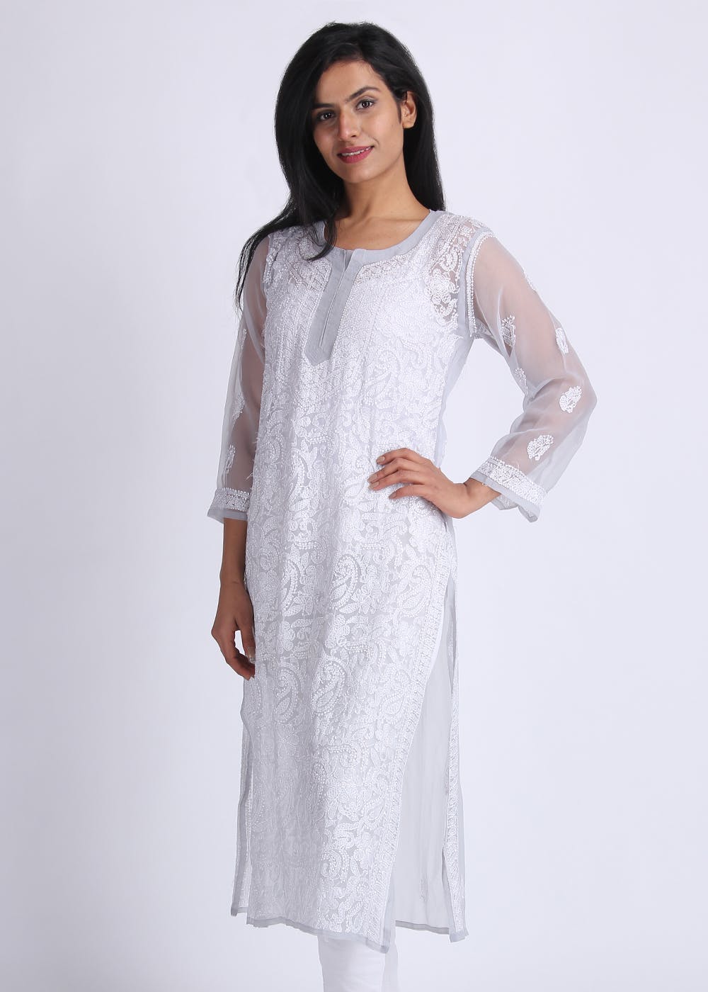 Get Grey Chikankari Embroidery Kurta at ₹ 1699 | LBB Shop