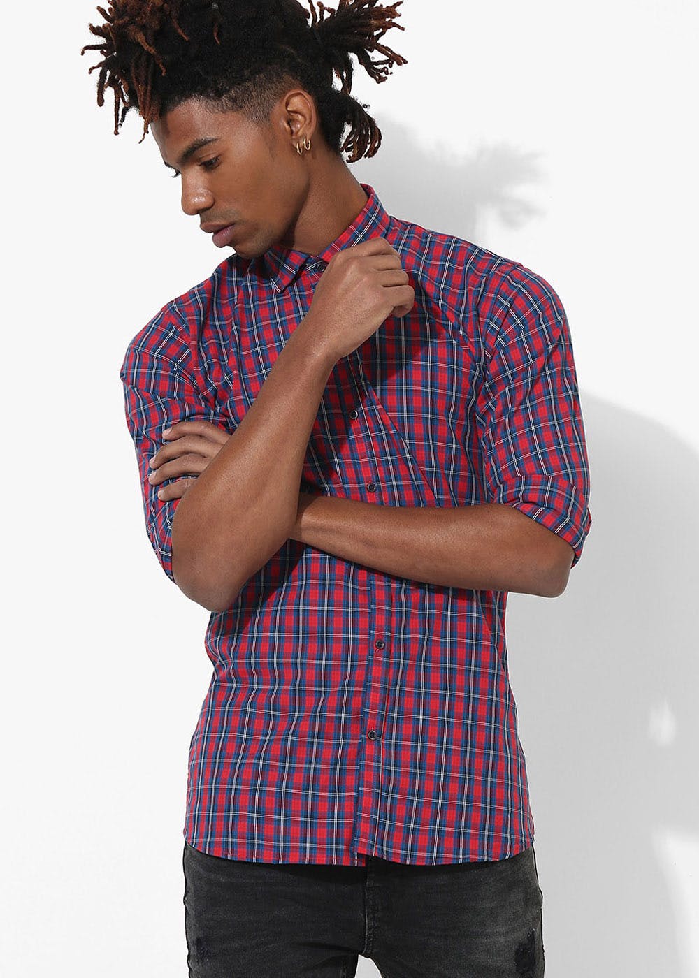 Get Two-Tone Box Checkered Red Shirt at ₹ 599 | LBB Shop
