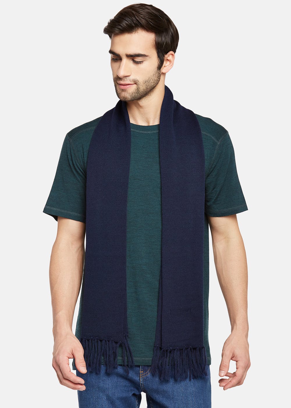 Get Solid Navy Tasseled Muffler at ₹ 990 | LBB Shop