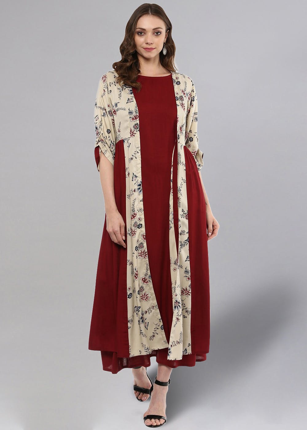 Get Two-Tone Floral Printed Layered Long Shrug at ₹ 1599 | LBB Shop