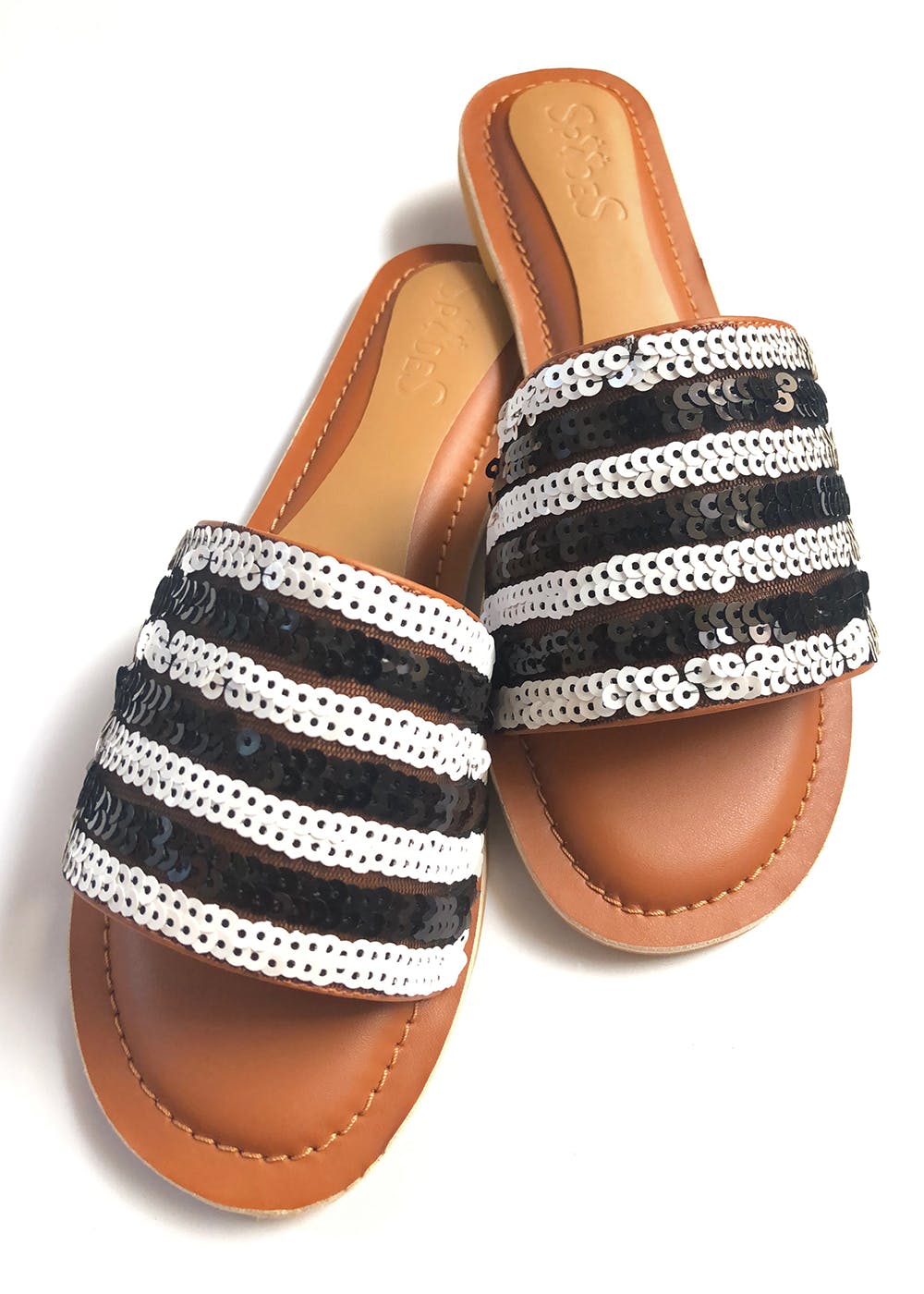 Get Monochrome Sequin Striped Slides at ₹ 1104 | LBB Shop