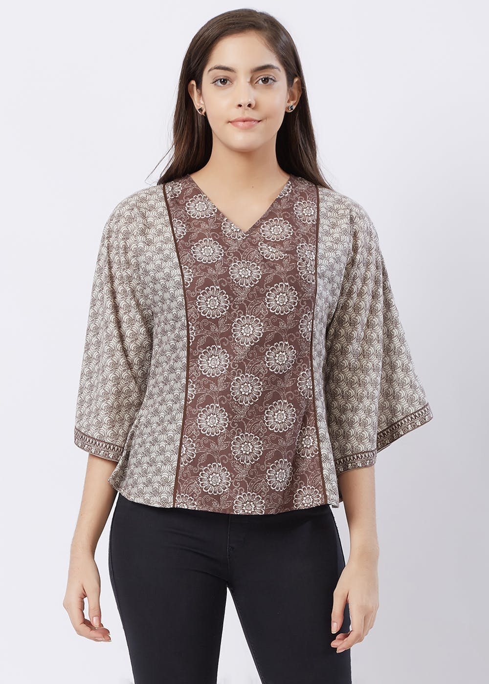 Get Flared Sleeves Two-Tone Floral Top at ₹ 675 | LBB Shop