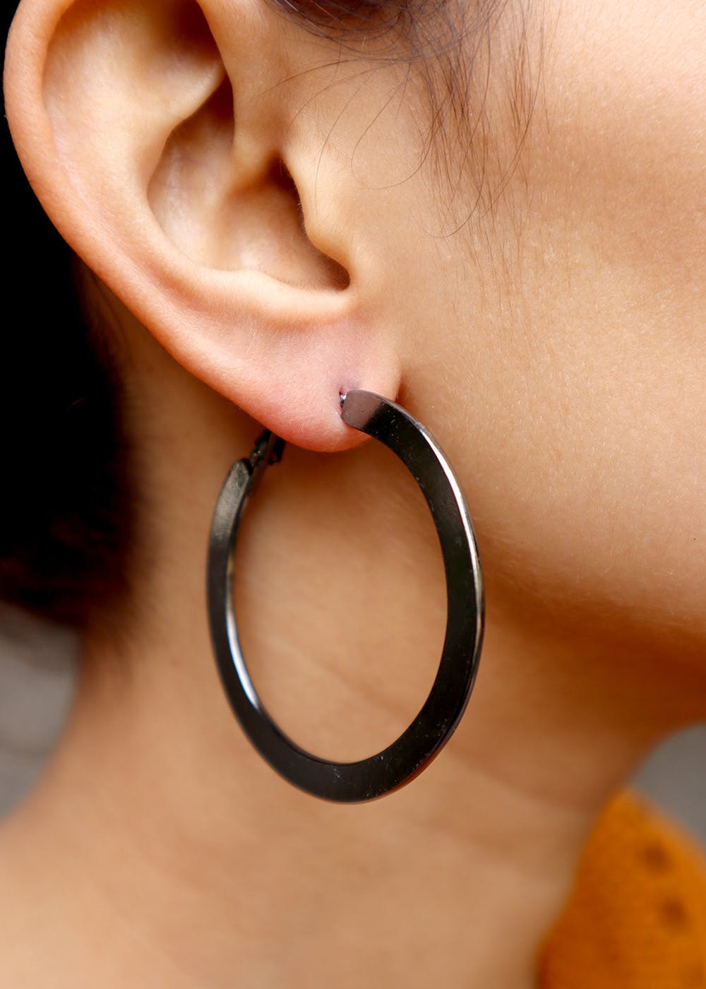 Get Metallic Black Flat Hoops at ₹ 325 | LBB Shop