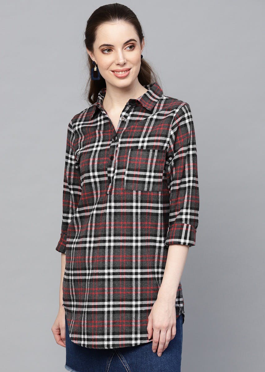 Get Checkered Three-Quarter Sleeves Long Shirt at ₹ 680 | LBB Shop