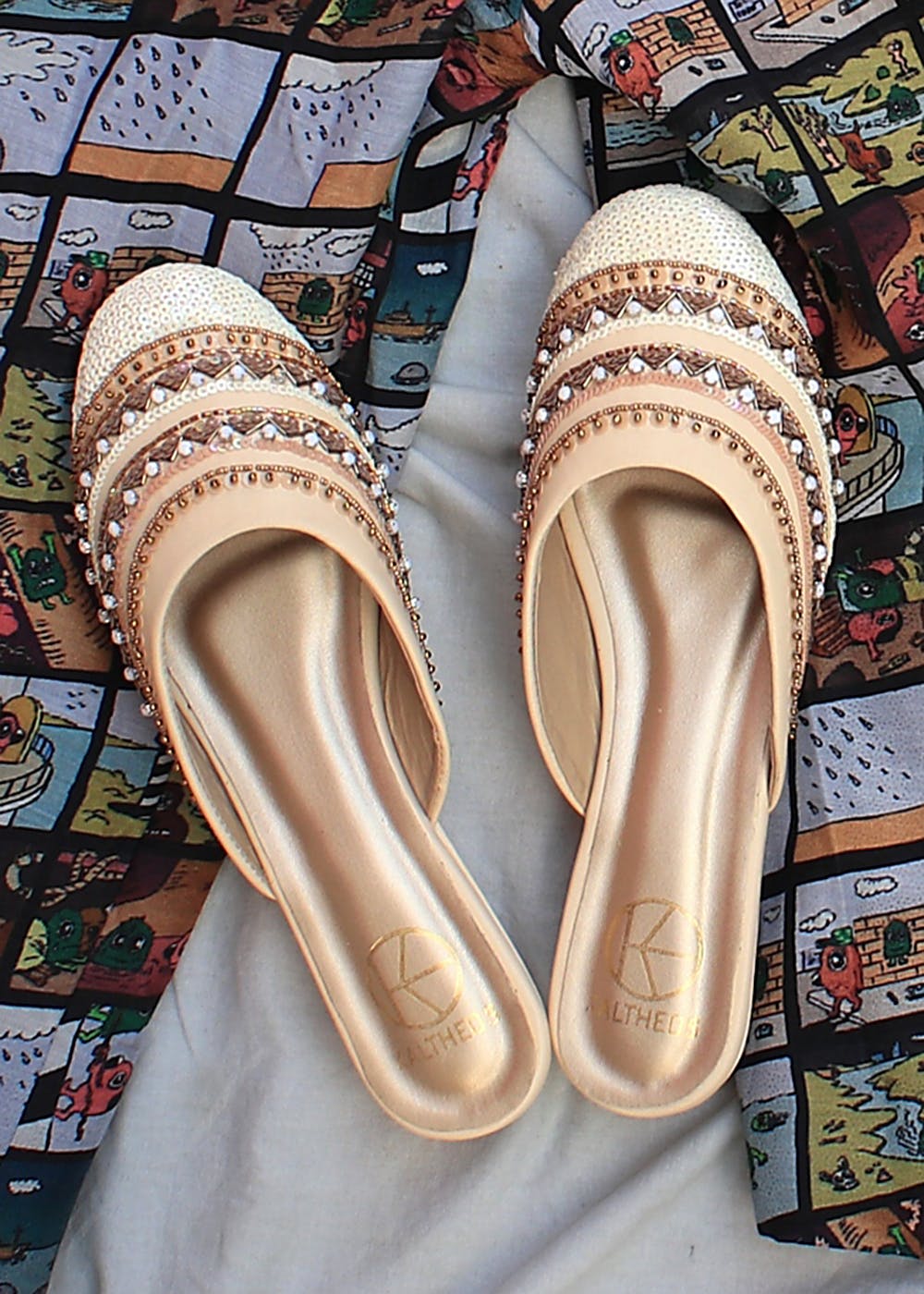 Get Multi Embellished Cream Mules at ₹ 1980 | LBB Shop