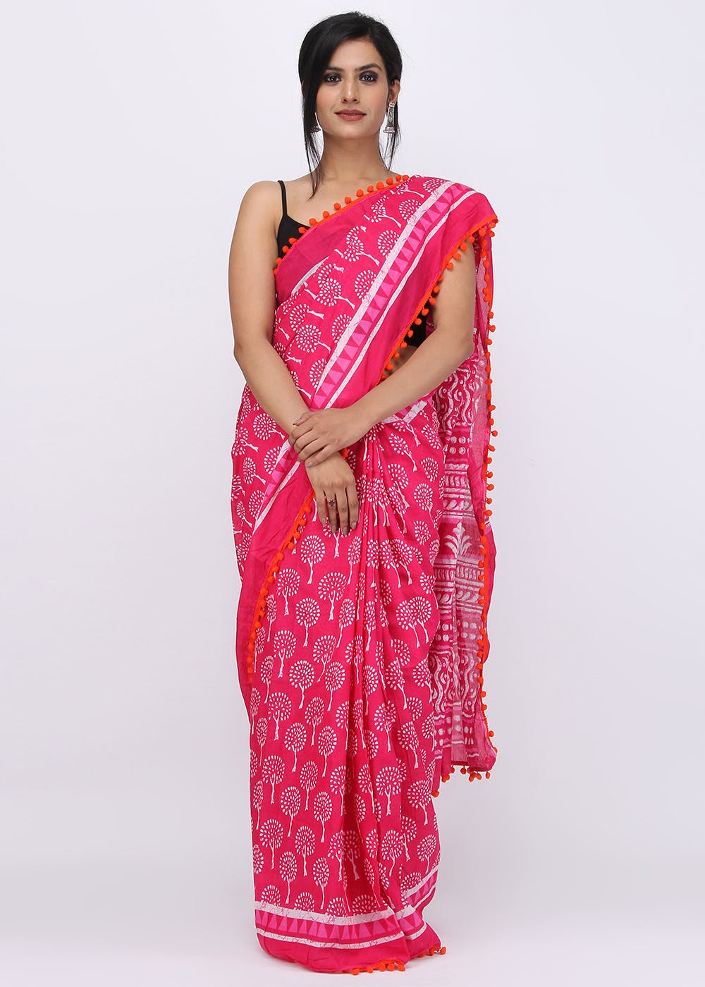 Get Handpainted Ethnic Tree Pink Cotton Saree at ₹ 1190 | LBB Shop