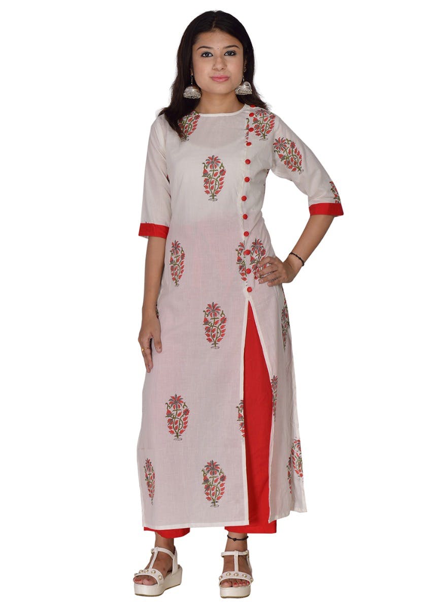 Get Side Slit Printed Kurta With Contrast Palazzo Set at ₹ 1499 | LBB Shop