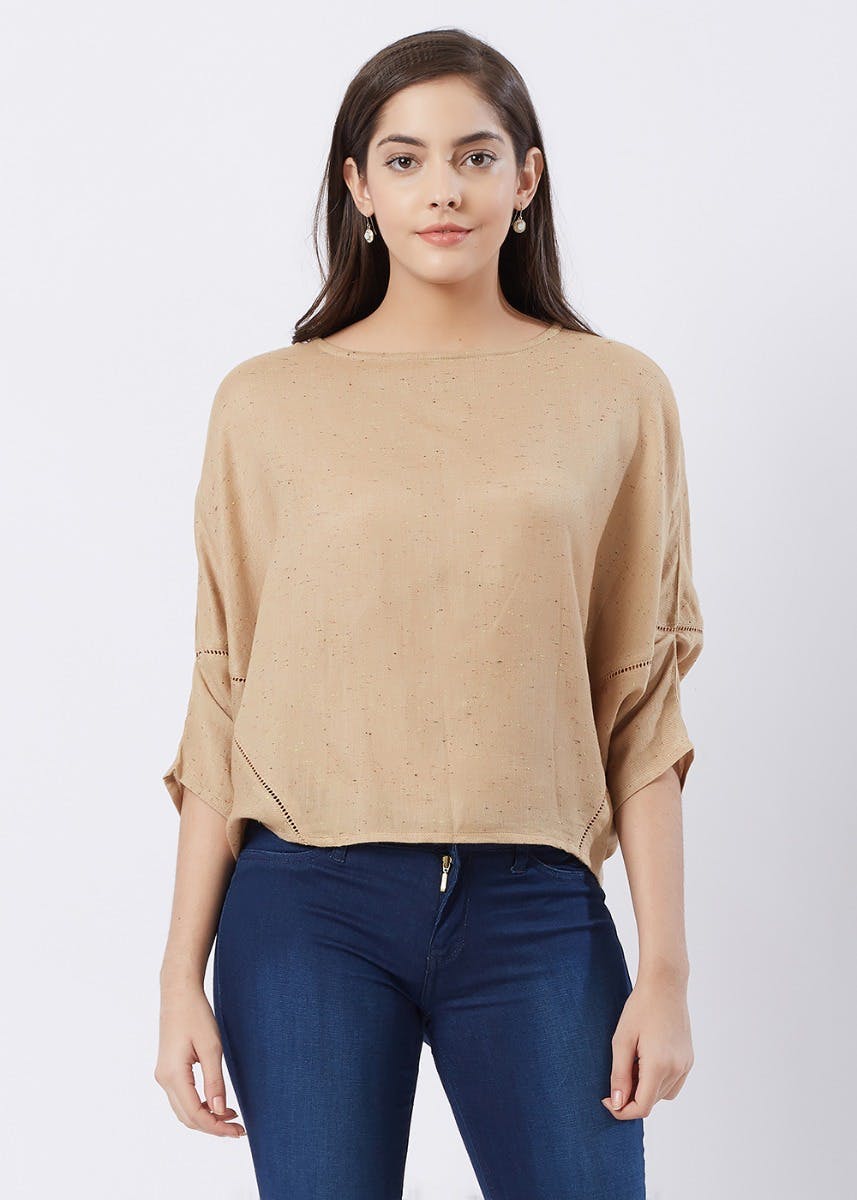 Get Textured Beige Round Neck Top at ₹ 675 | LBB Shop