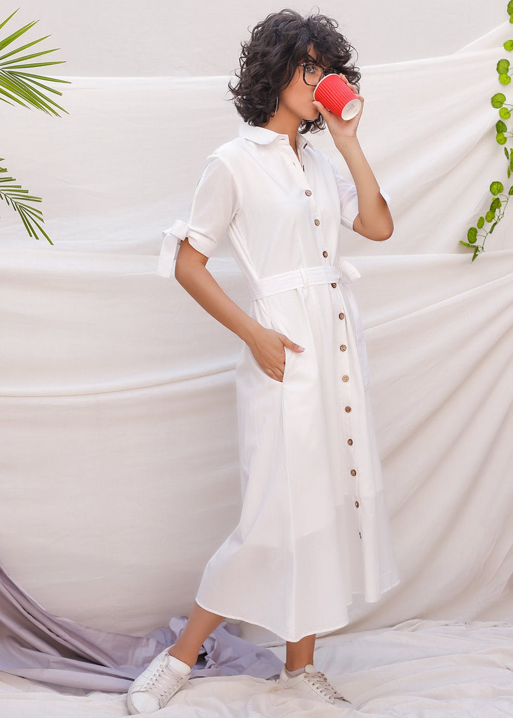 Get Classic White Button Dow Collared Dress at ₹ 1750 | LBB Shop