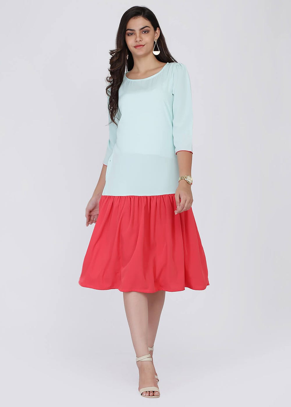 Get Two Tone Layered Frill Midi Dress At ₹ 1049 Lbb Shop