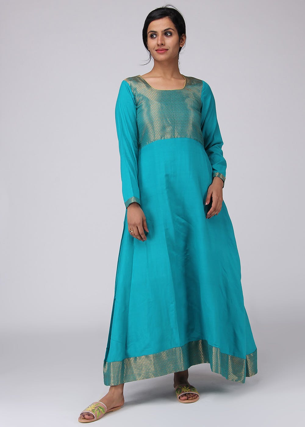 Get Brocade Patch Detail Blue Maxi Dress at ₹ 1200 | LBB Shop