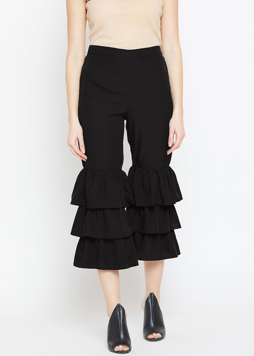 Get Solid Gathered Ruffle Layered Trouser at ₹ 539 | LBB Shop