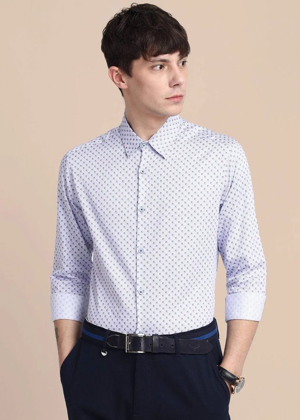Get Printed Blue Shiny Full Sleeves Shirt at ₹ 1393 | LBB Shop