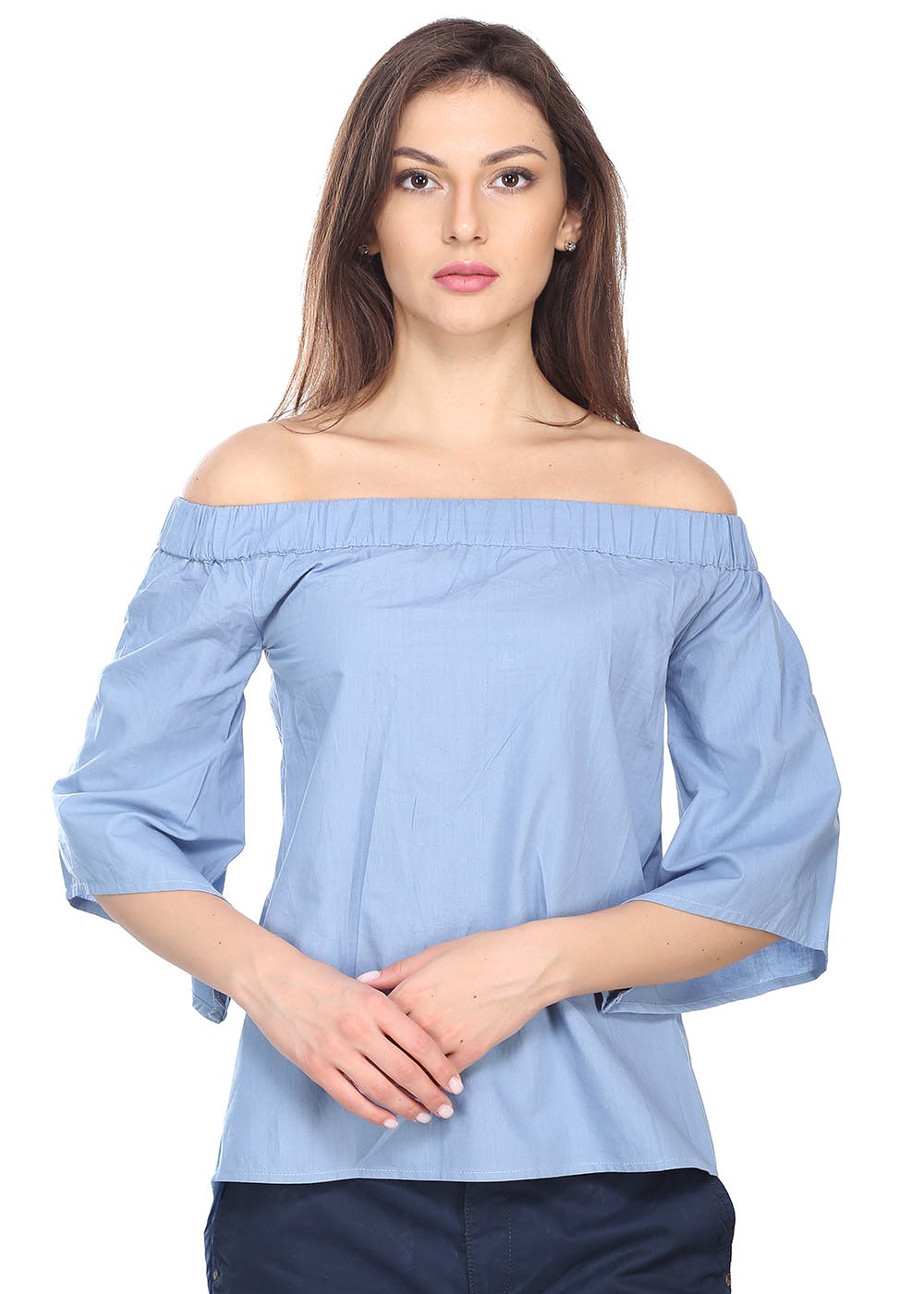 Get Scrunch Off-Shoulder Detail Solid Cross Back Top at ₹ 1099 | LBB Shop