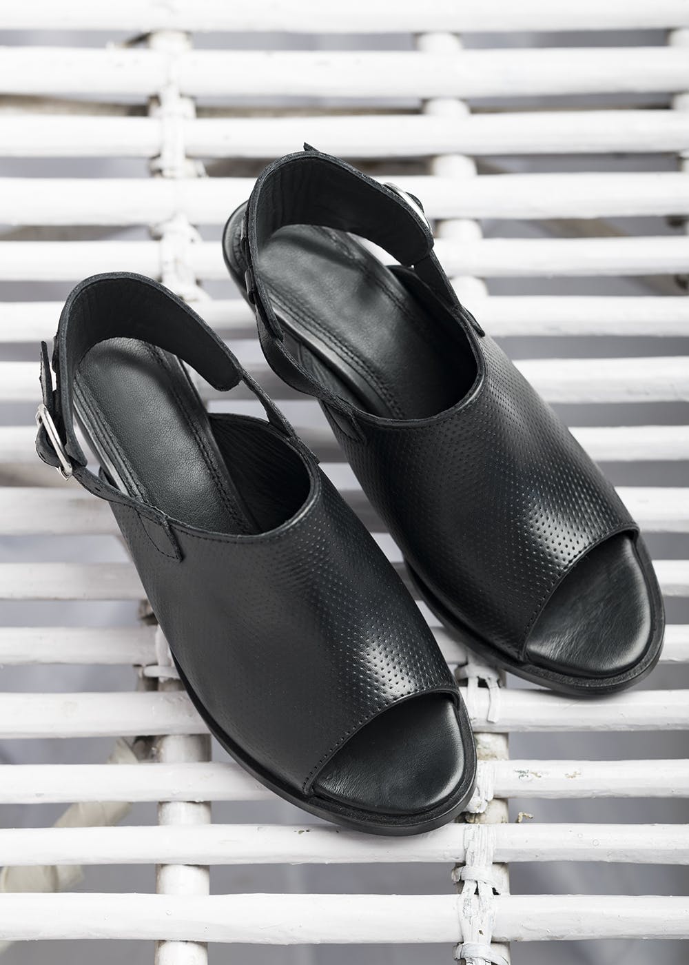 Get Open Toe Perforated Design Slingback Mules With Buckle at ₹ 3199 ...