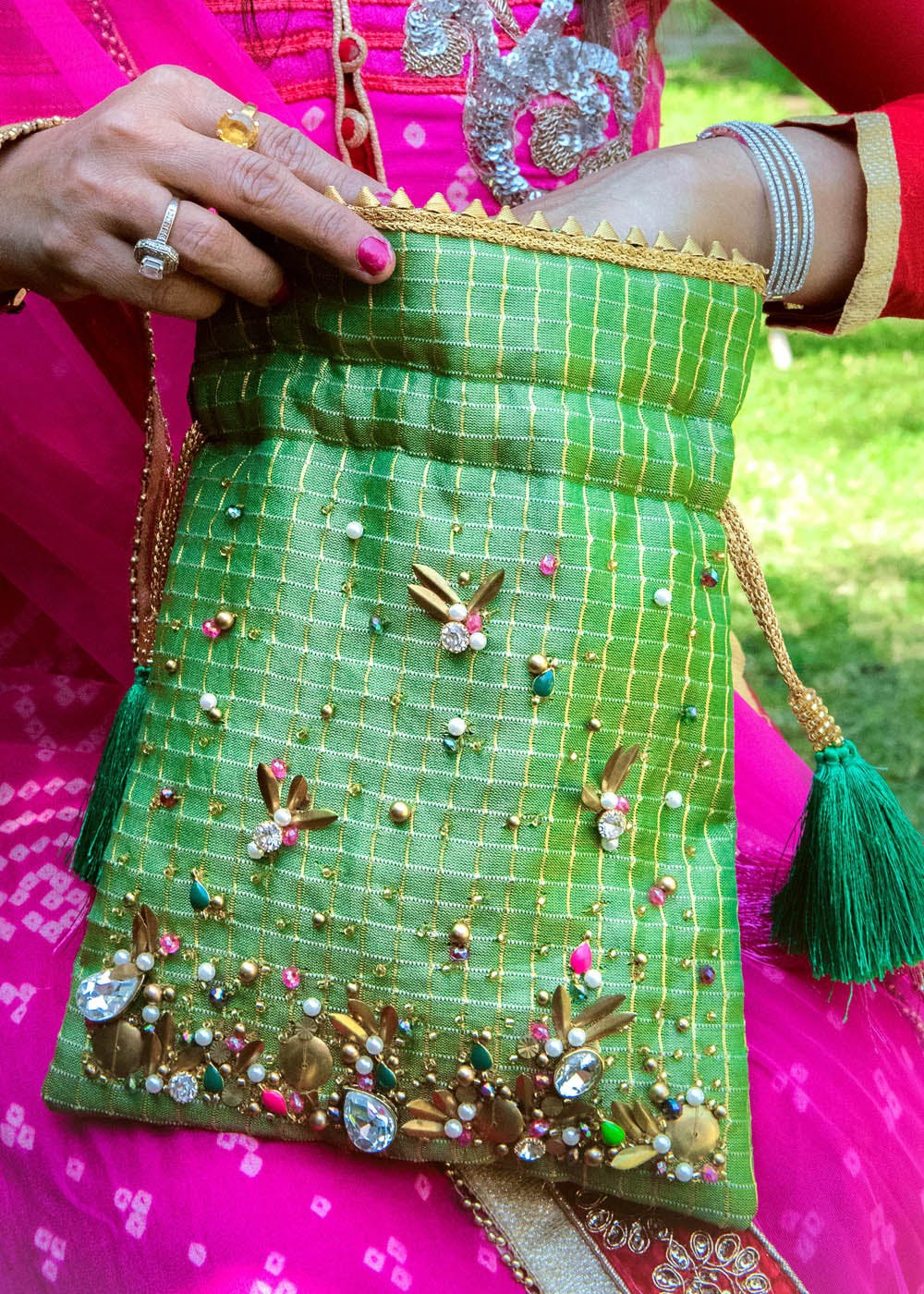 Get Embellished Green Checkered Potli at ₹ 1450 | LBB Shop