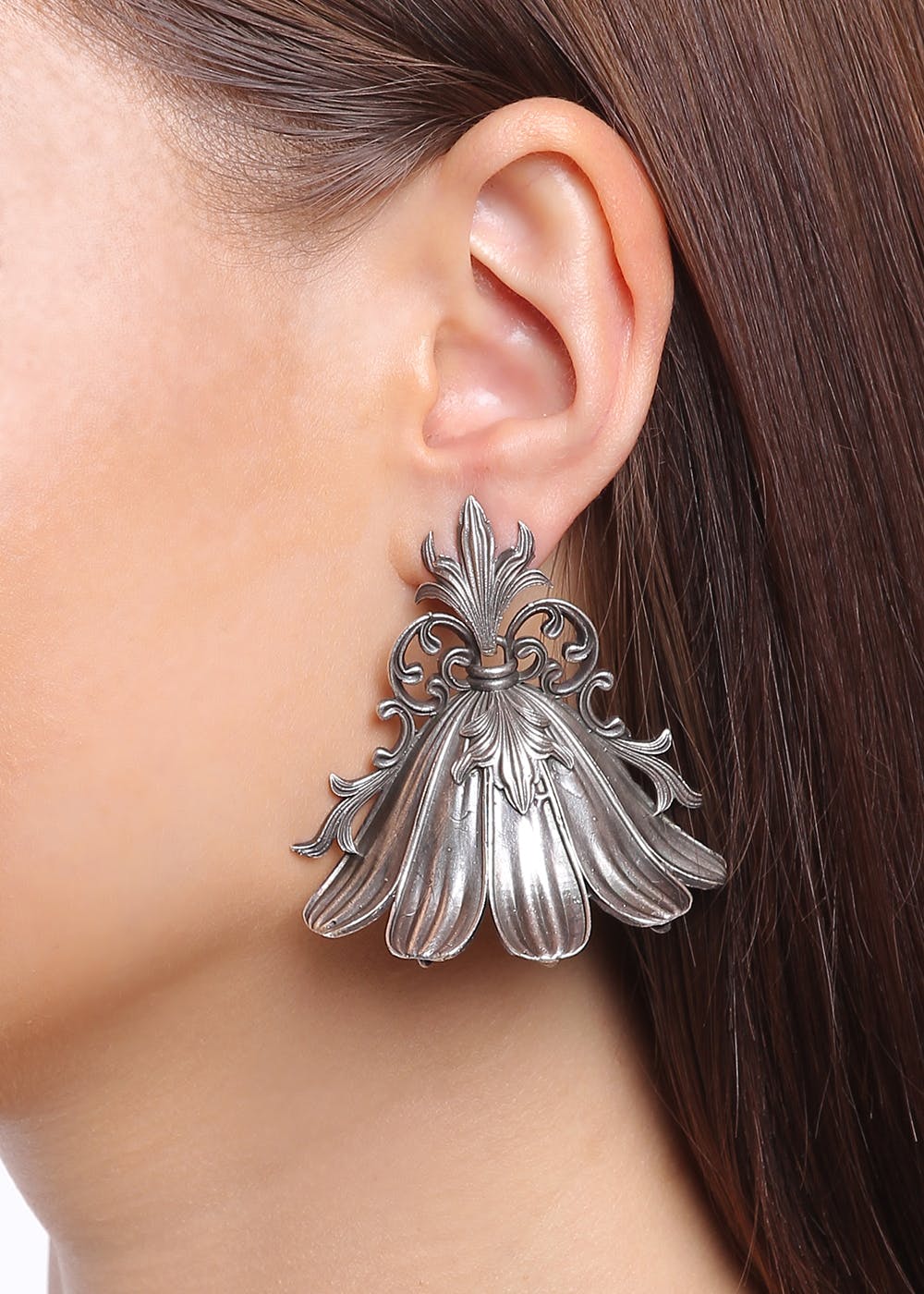 Get Inverted Floral Silver Big Studs at ₹ 590 | LBB Shop