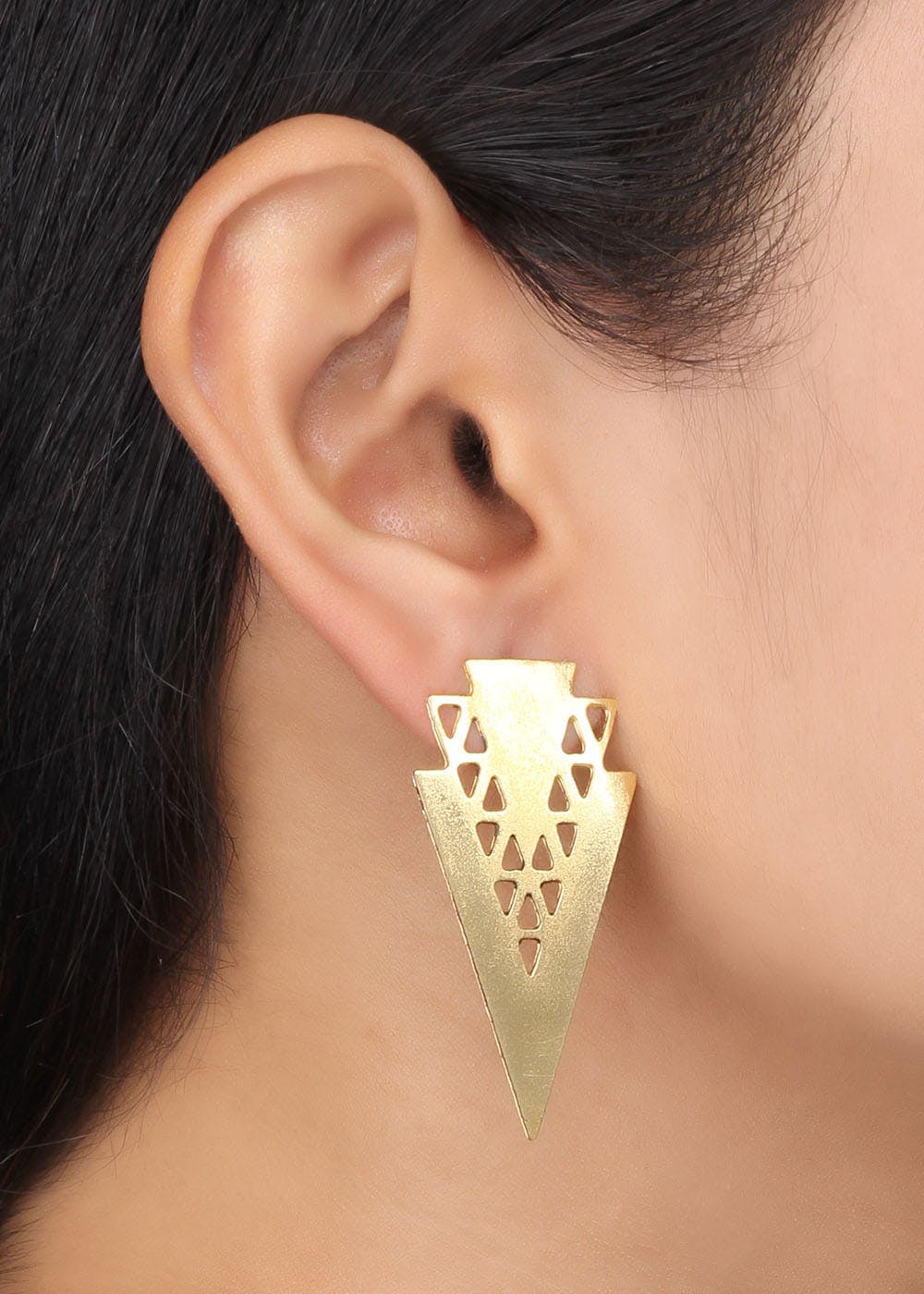 Get Cut Out Detail Gold Plated Inverted Triangle Studs at ₹ 550 | LBB Shop