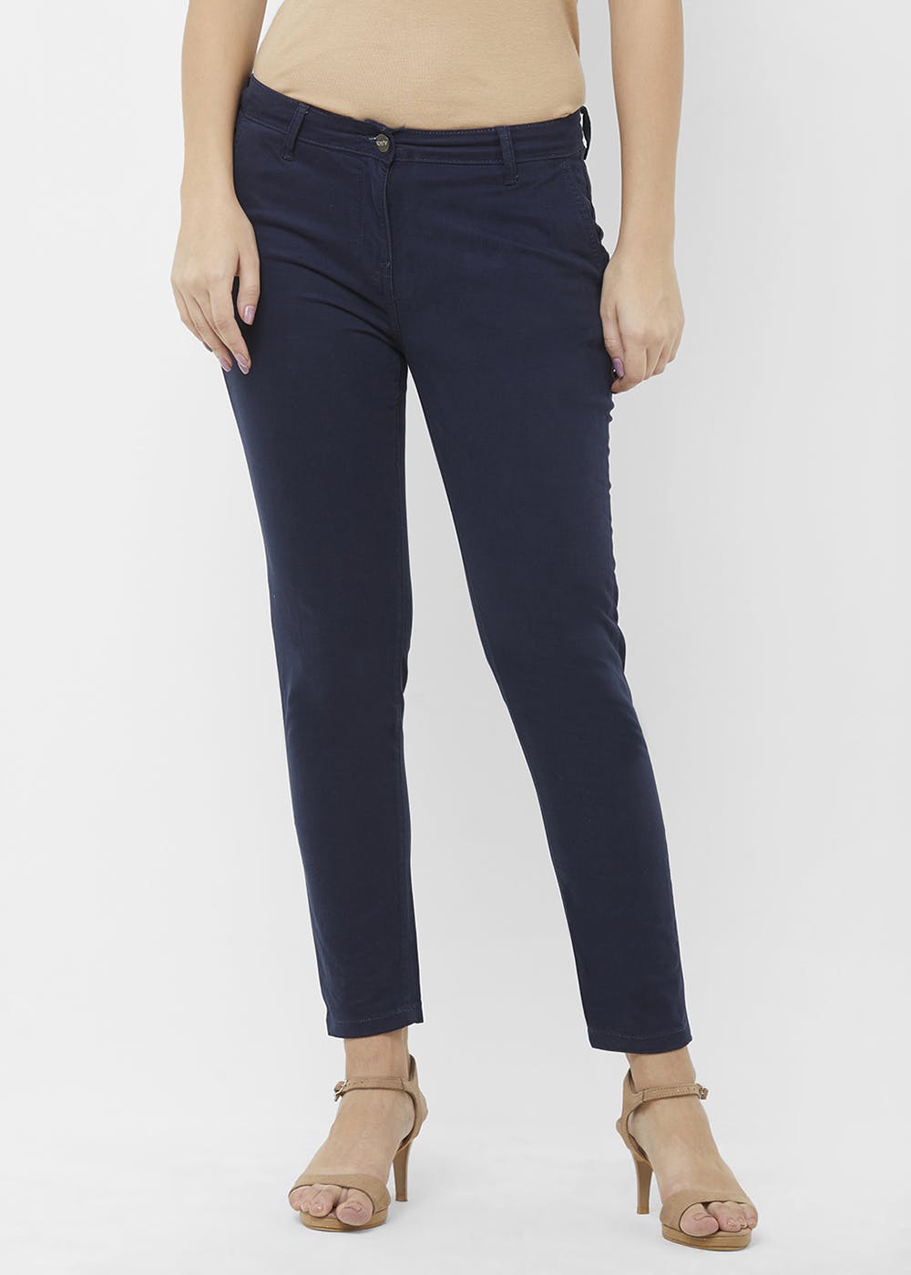 Get Solid Navy Cotton Blend Straight Pants at ₹ 765 | LBB Shop