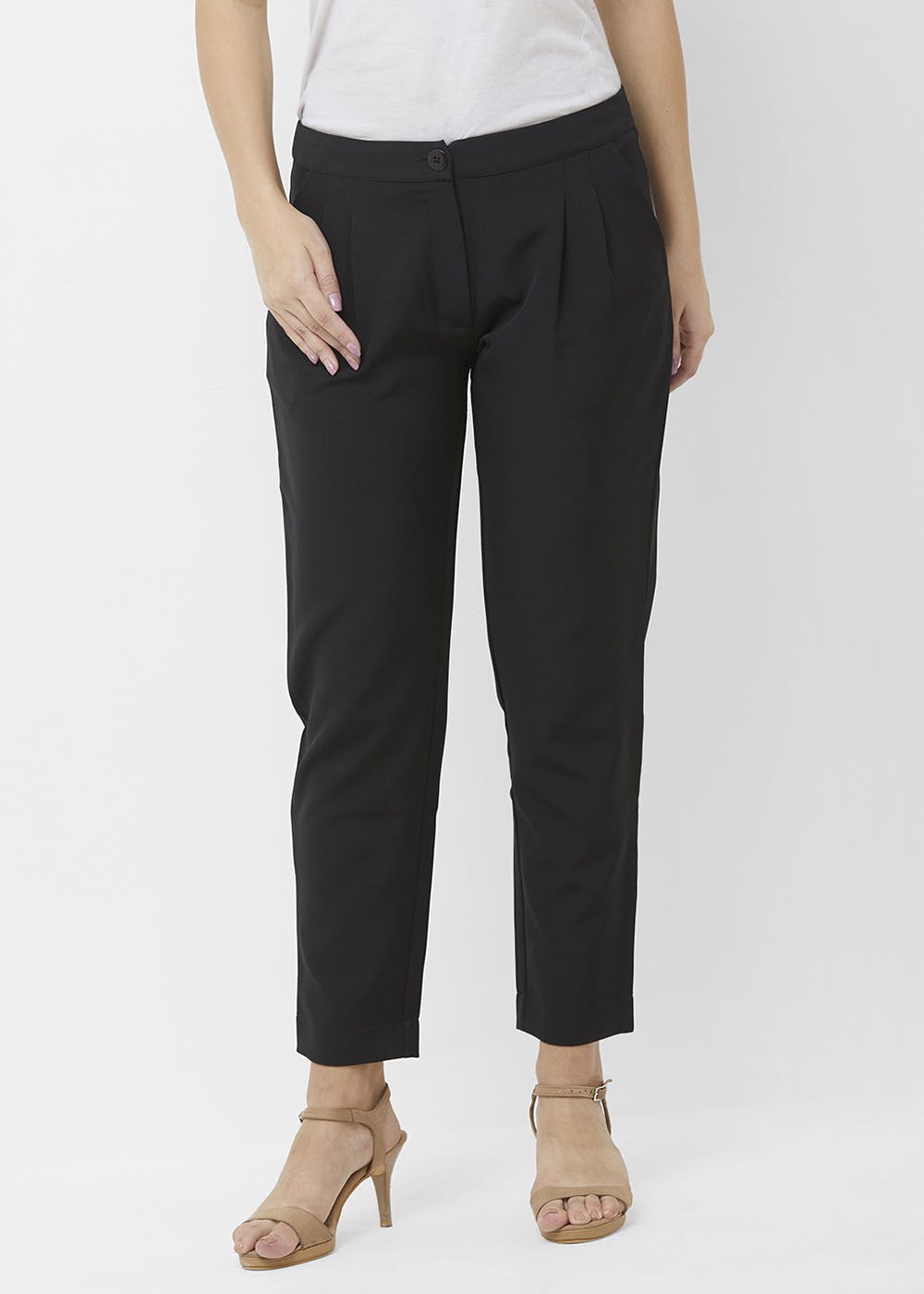 Get Solid Black Cotton Blend Straight Pants at ₹ 990 | LBB Shop