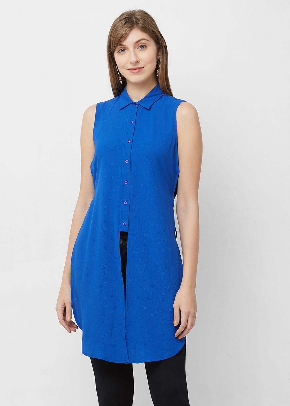 Get Front Slit Detail Button Down Blue Tunic at ₹ 455 | LBB Shop