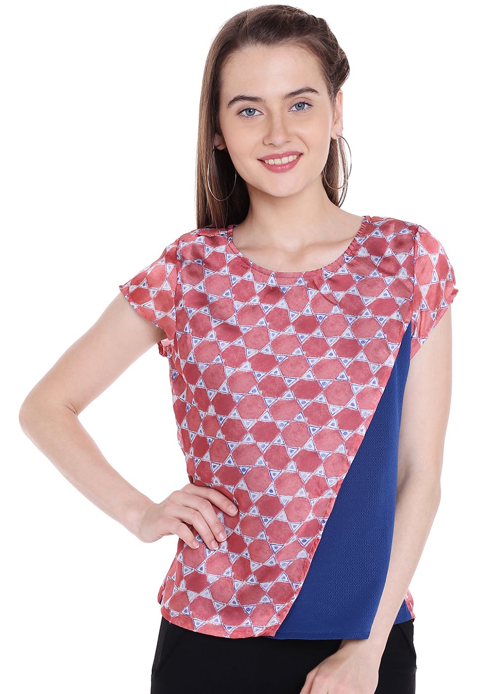 Get Contrast Solid Side Detail Printed Top at ₹ 455 | LBB Shop