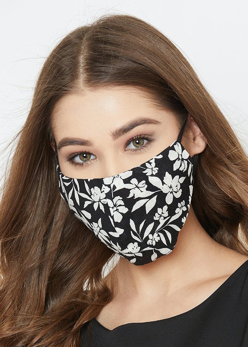Get Black Cotton Floral Curved Reusable Mask at ₹ 125 | LBB Shop