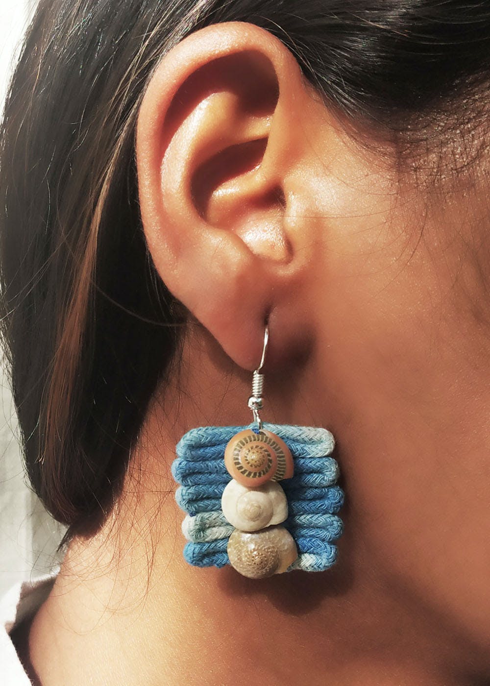 Get Shell Embroidered Blue Tie & Dye Coiled Earrings at ₹ 563 | LBB Shop