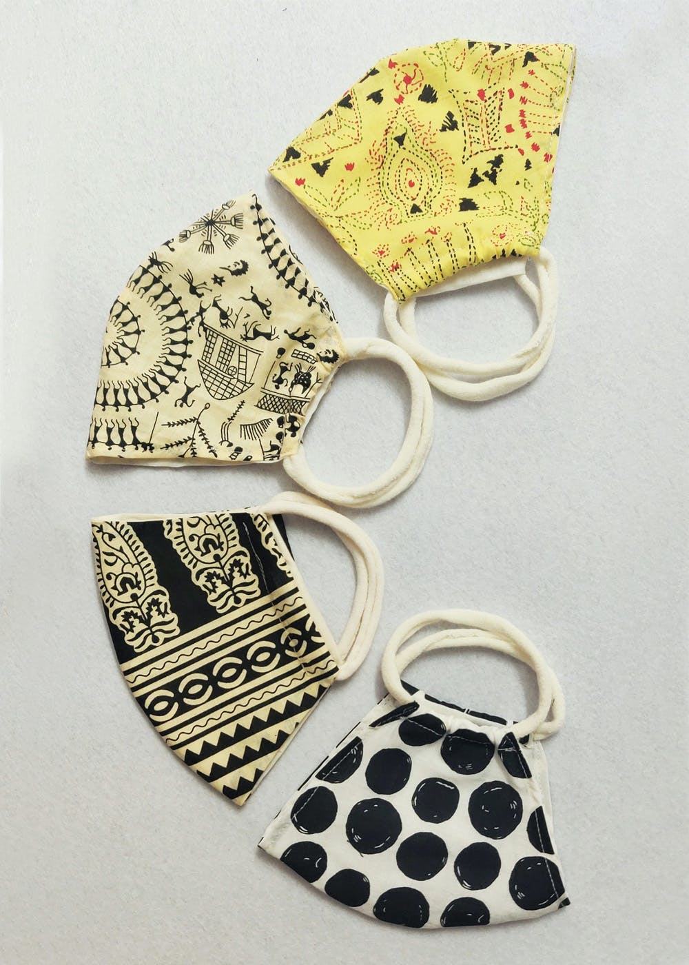 Get Cotton Worli/Lemon/Block/Polka Printed Mask- (Set of 4) at ₹ 560 ...