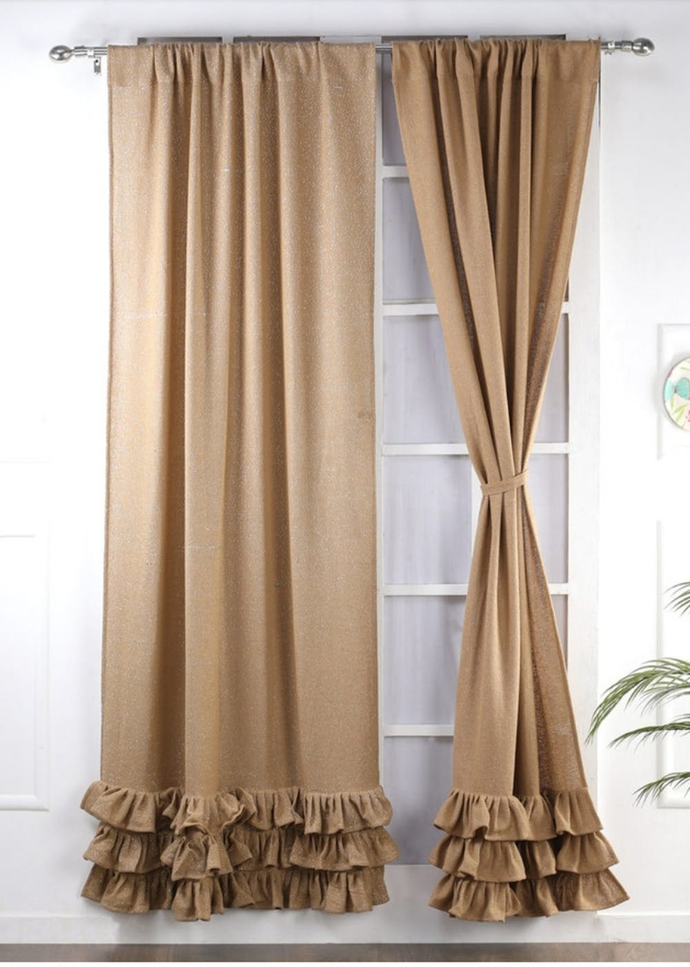 Get 7fts Semi Sheer Ochre Burlap 4"x3 frills Curtains- Set of 2 at ...
