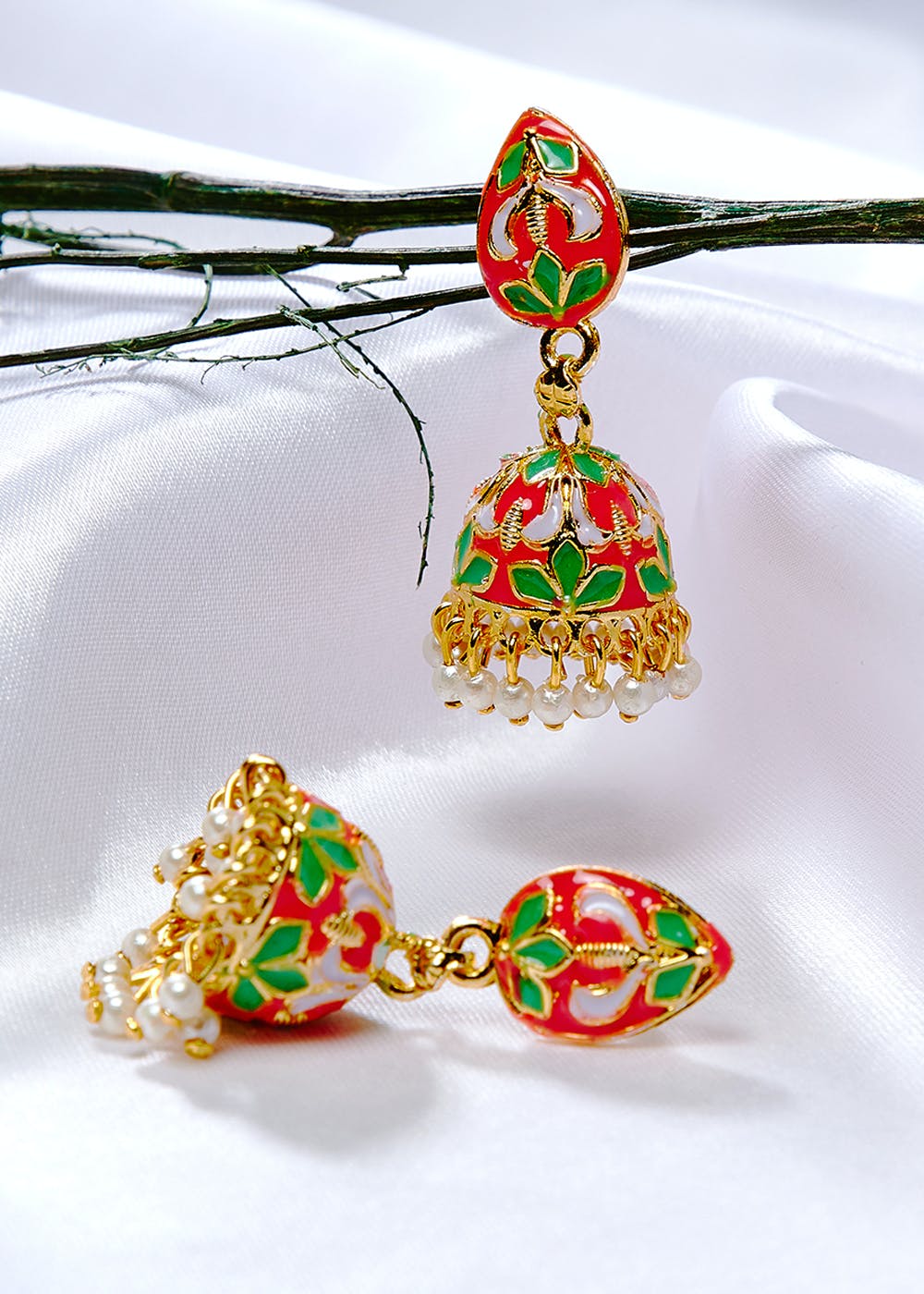Get Contrast Floral Painted Red Jhumkas at ₹ 350 | LBB Shop