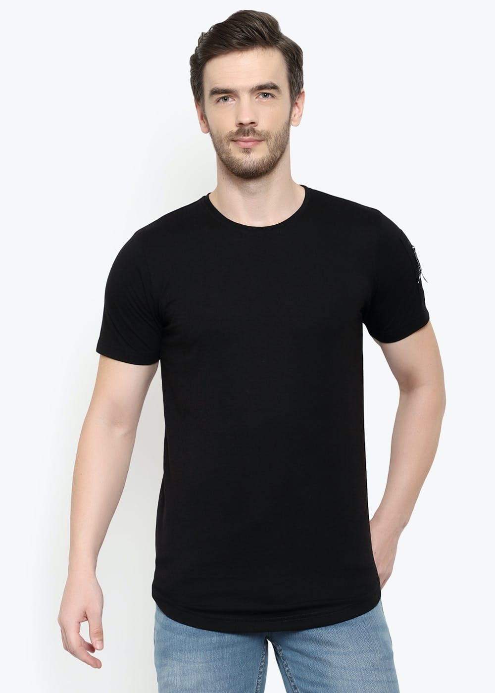 Get One Side Sleeve Zip Patch Detail Solid T-Shirt at ₹ 459 | LBB Shop