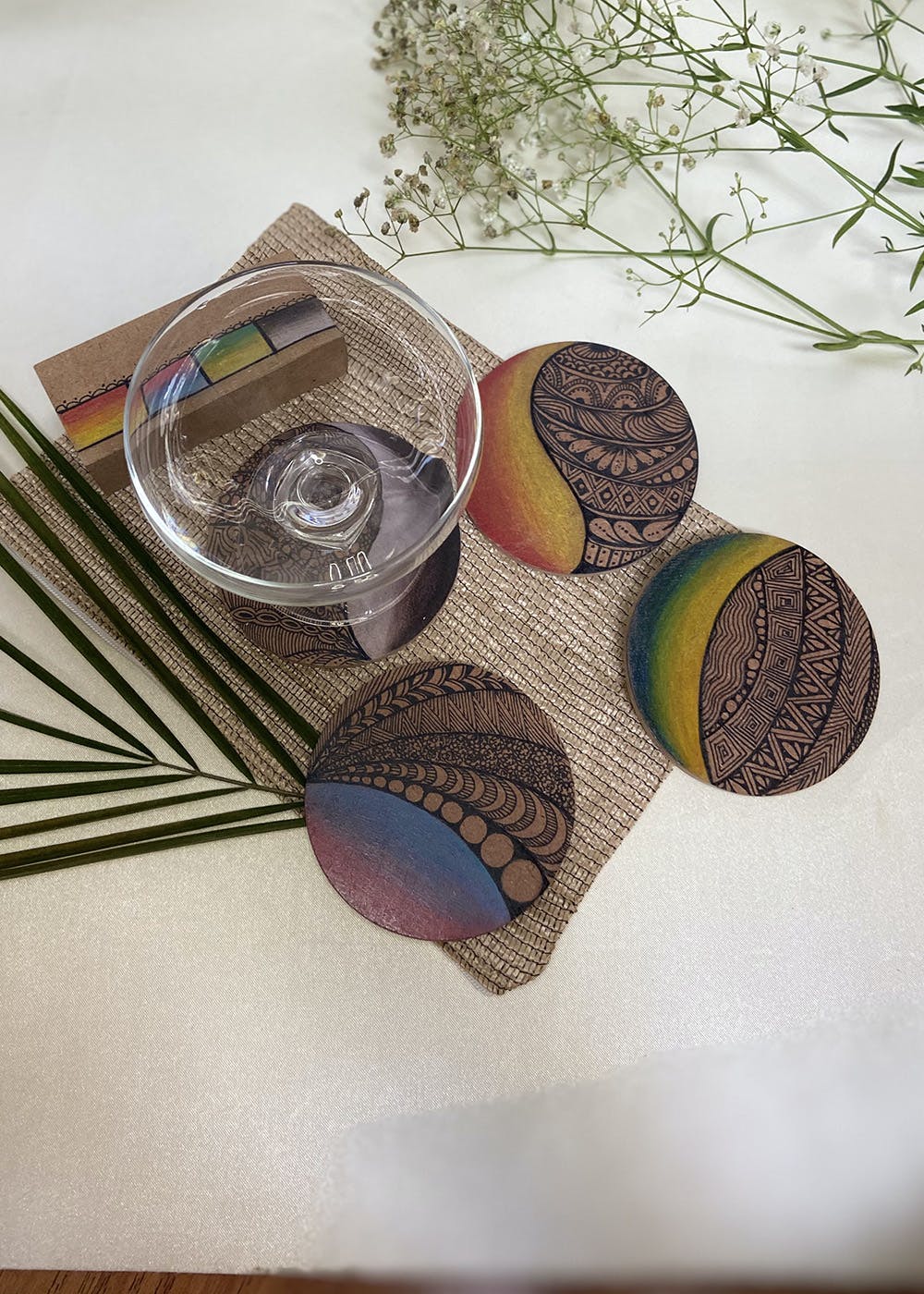Get Multi-Coloured Circular Wooden Coasters - Set of 4 at ₹ 799 | LBB Shop