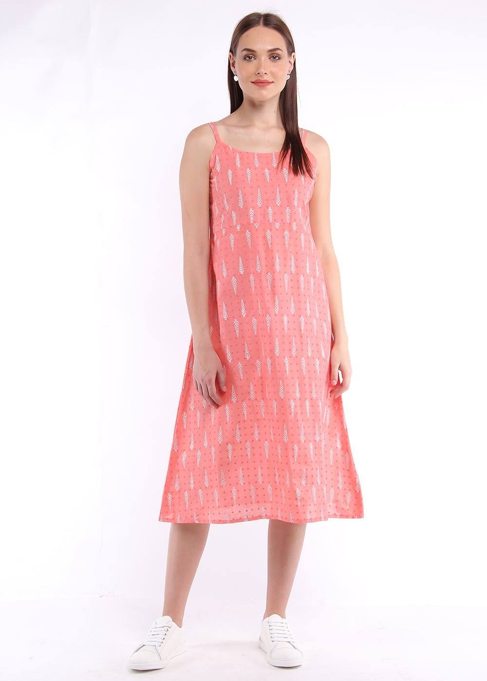 Get Two Directional Motif & Polka Dotted Strappy Dress at ₹ 1199 | LBB Shop
