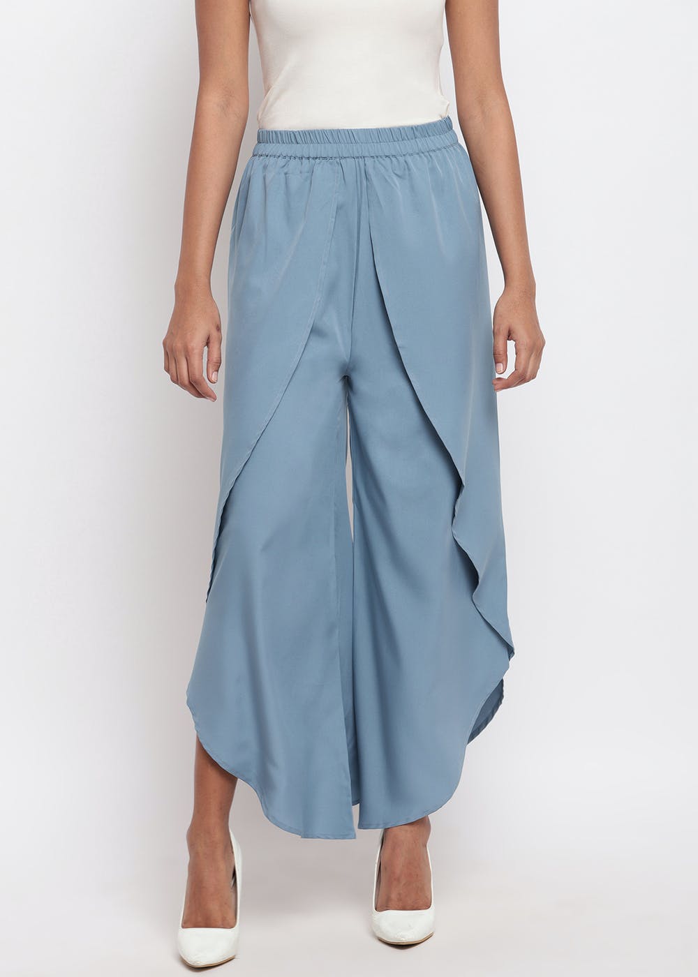 Get Crepe Grey Overlapping Layered Pants at ₹ 949 | LBB Shop