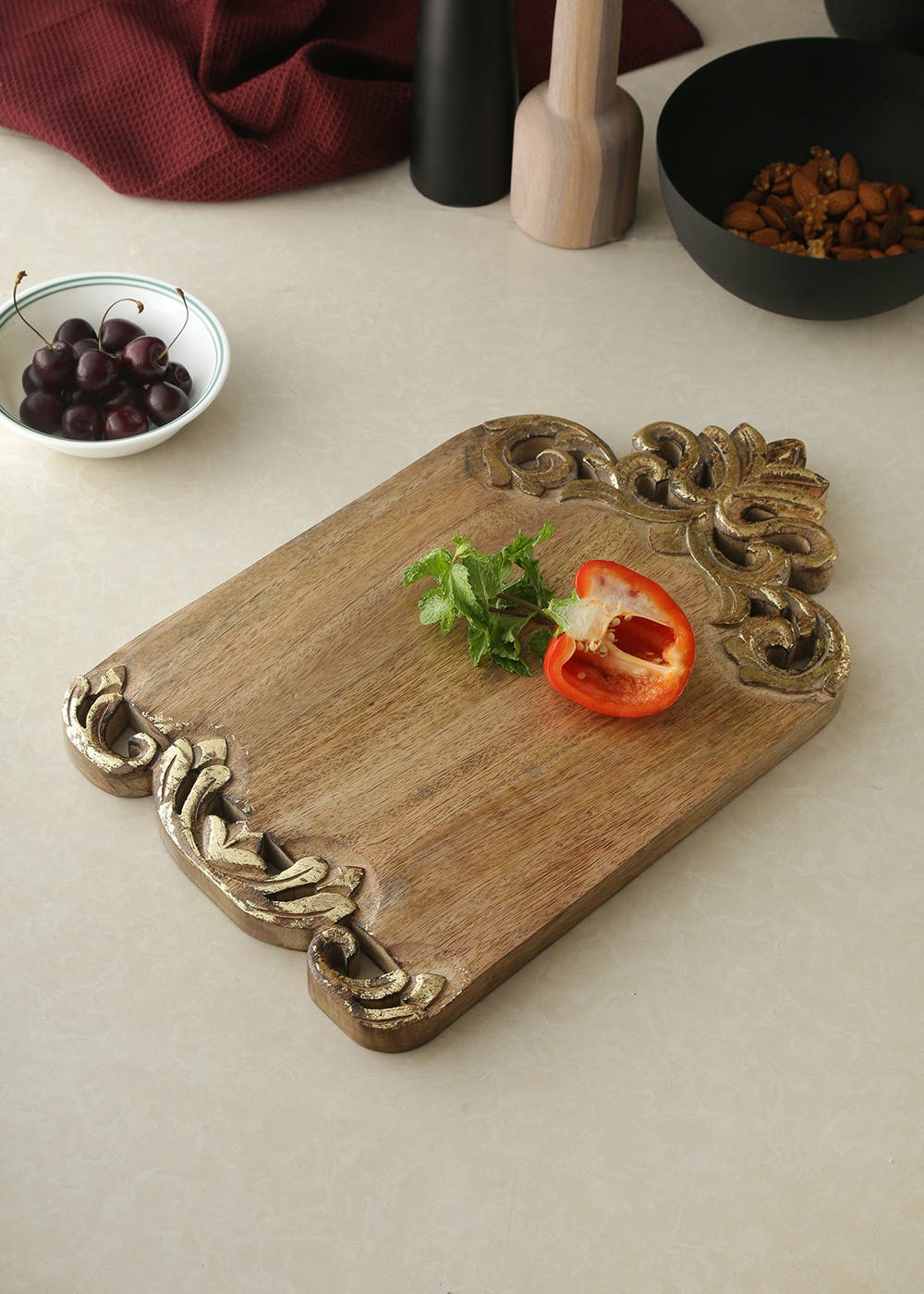 Get Hand Carved Gold Foiled Borders Chopping Board at ₹ 1800 | LBB Shop