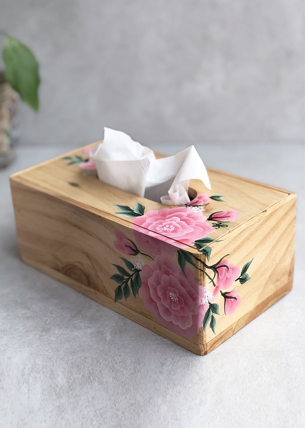 Get Peony Hand Painted Pine Wood Tissue Box at ₹ 2099 | LBB Shop