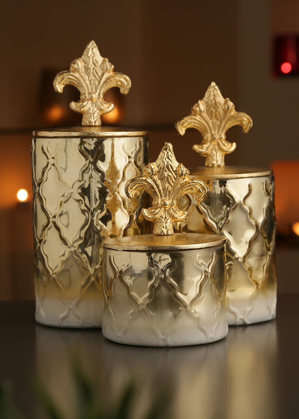 Get Beautiful Festive Look Decorative Glass Jars Golden Finished With ...