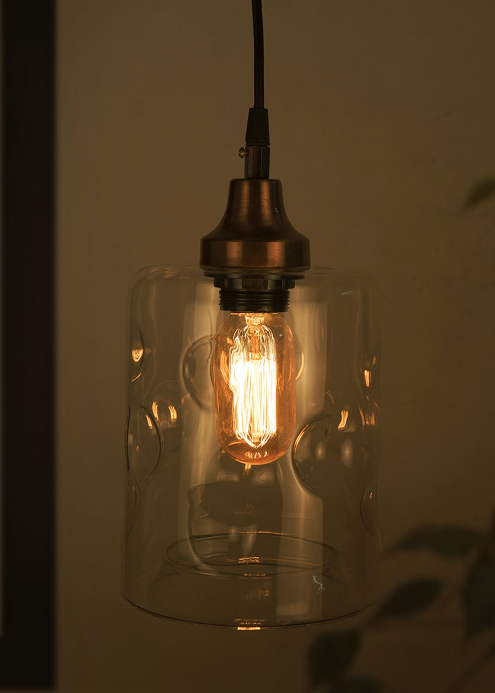 Get Contemporary Copper Finished Distorted Glass Cylinder Pendant Light ...