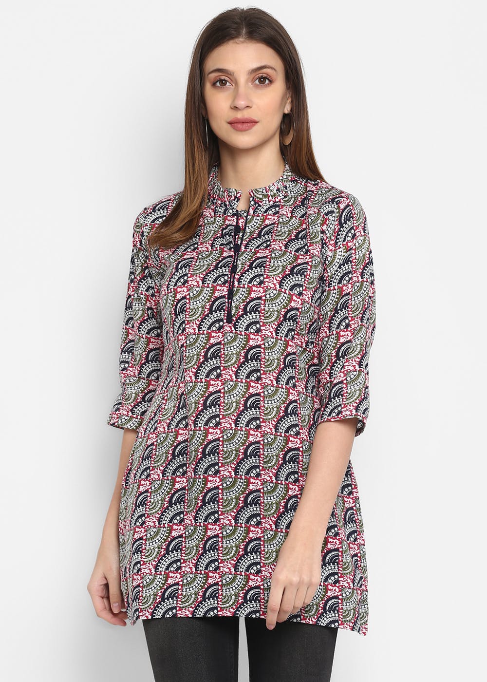 Get Multicoloured Floral Printed Mandarin Collar Tunic at ₹ 999 | LBB Shop