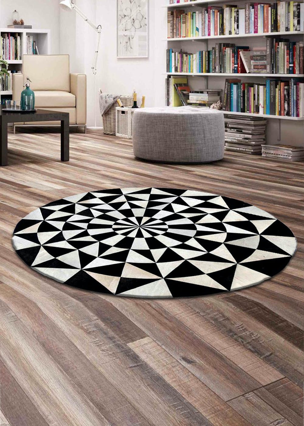 Get Crystal Black Hairon Leather Modern Round Carpet at ₹ 6444 | LBB Shop
