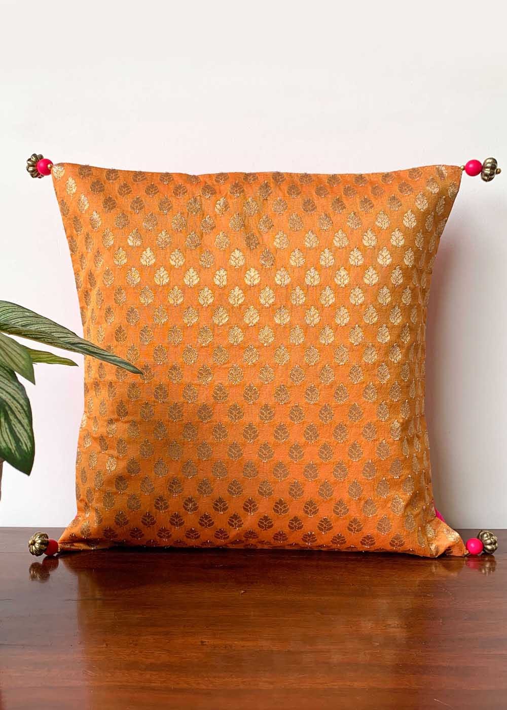 Get Tangerine Brocade Cushion Cover at ₹ 855 | LBB Shop