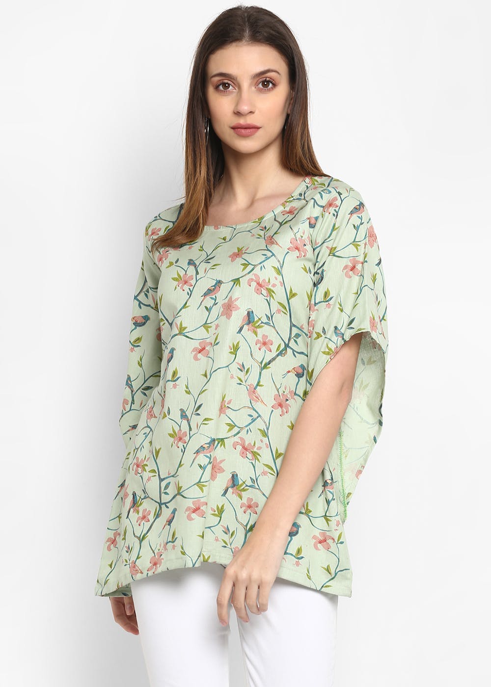 Get Stitched Flared Sleeve Detail Floral Printed Green Top at ₹ 1099 ...