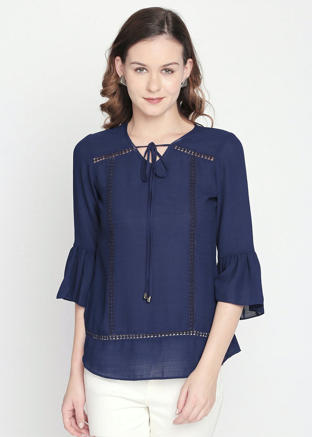 Get Laser Cut Detail Navy Neck Tie Top at ₹ 650 | LBB Shop